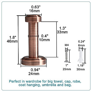 uxcell 2pcs Wall Hook Copper Wall Mounted 1.8 Inch Hooks Bag Coat Towel Bathroom Robe Hanger w Screws Copper Tone