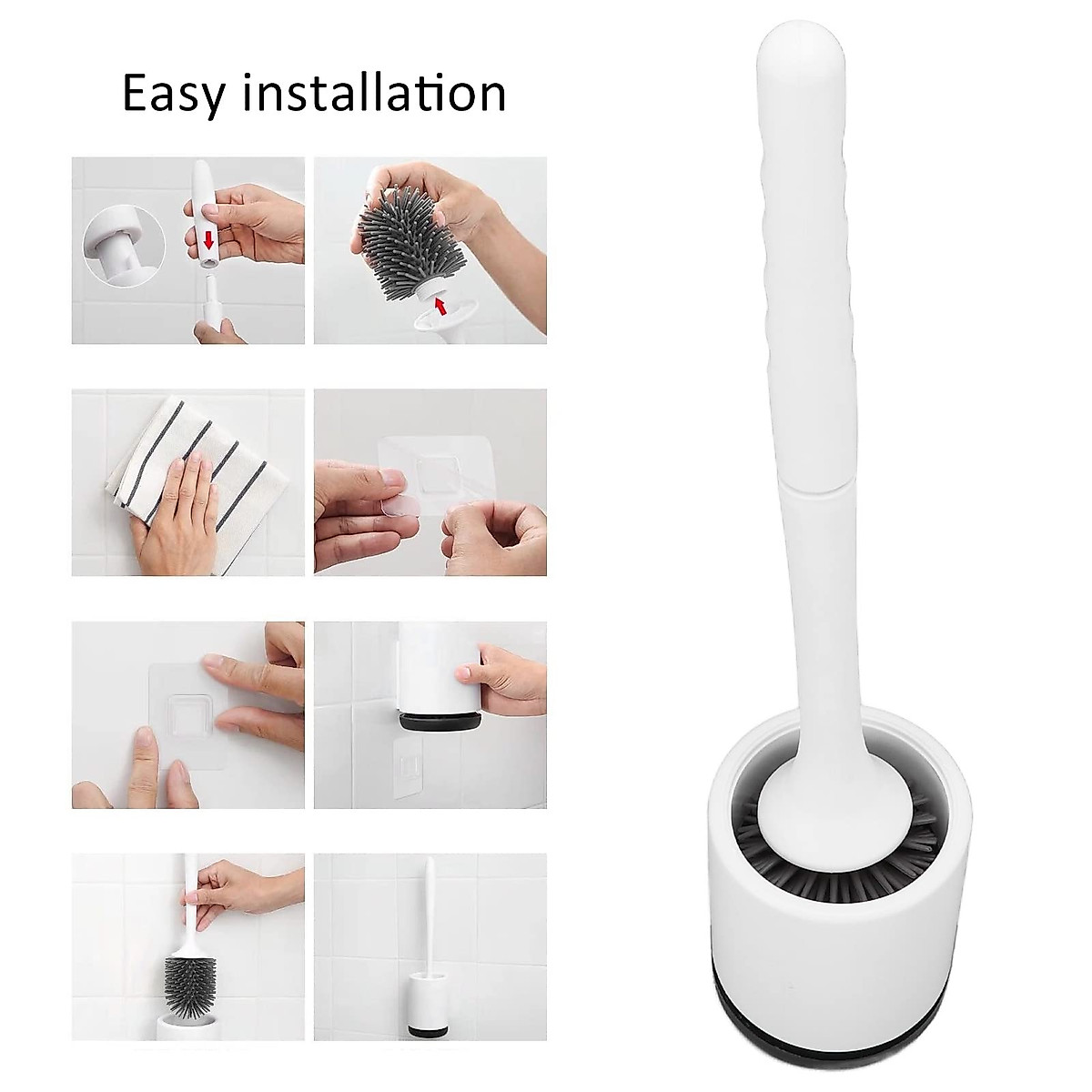 Toilet Brush, Toilet Bowl Brush and Holder with Long Handles Toilet Bowl Cleaners Wall Mounted Toilet Cleaning Supplies Bathroom Accessorie