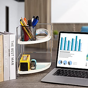 2 Tier Bathroom Organizer Countertop, Vanity Tray Cosmetic & Makeup Counter Storage Shelf Kitchen Spice Rack, White and Silver