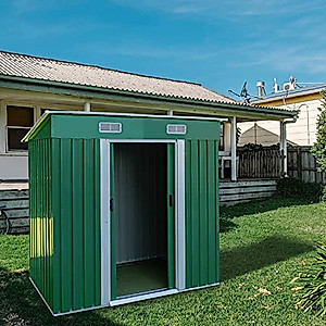 Arlopu 6 x 3.5 FT Outdoor Storage Shed, Metal Sheds with Sliding Doors and Vents, Waterproof Tool Storage Cabinet, Backyard Patio Lawn, for Bicycle, Garden Tool, Pet House, Utility Room (Dark Green)