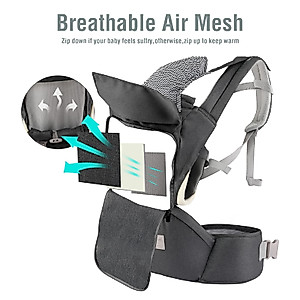 YIYUNBEBE Baby Carrier Newborns to Toddler 7-45 lbs All Seasons Foldable Baby Carriers Front and Back with Hip Seat Lumbar Support for Outdoor Hiking(Dark Grey)