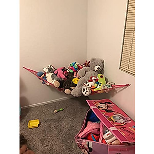 Huijukon Corner Toy Storage Net Hammock Organizersr Collection for Stuffed Animals Squishmallows Teddy Cuddly Plush Soft Toys | Size: 72" x 48" x 48" (Pink)