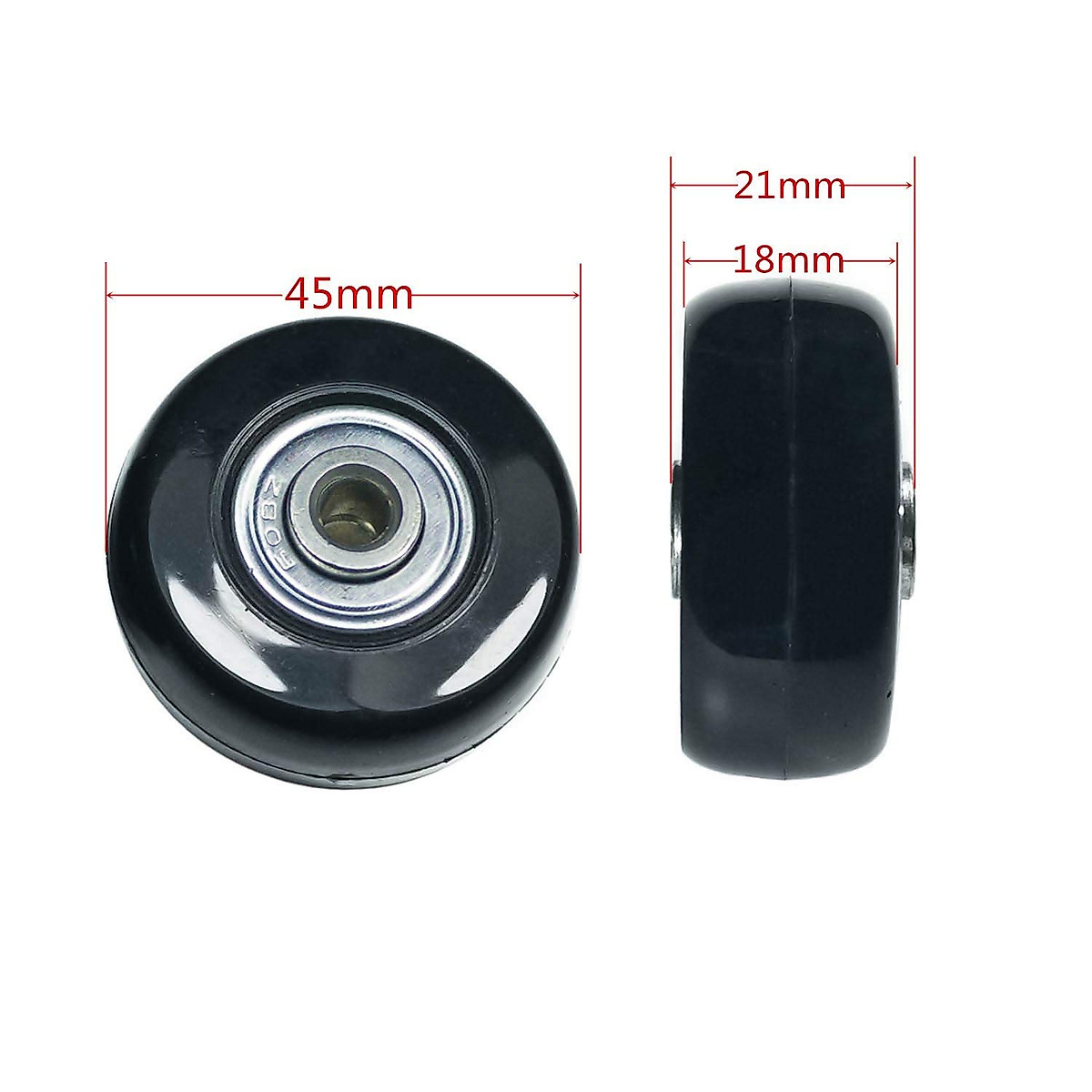F-ber Luggage Suitcase Wheels Replacement Kit 45mm x 18mm with ABEC 608zz Inline Outdoor Skate Replacement Wheels, One Set of (2) Wheels (OD:45 W:18 ID:6 Axles:30 & 35mm)