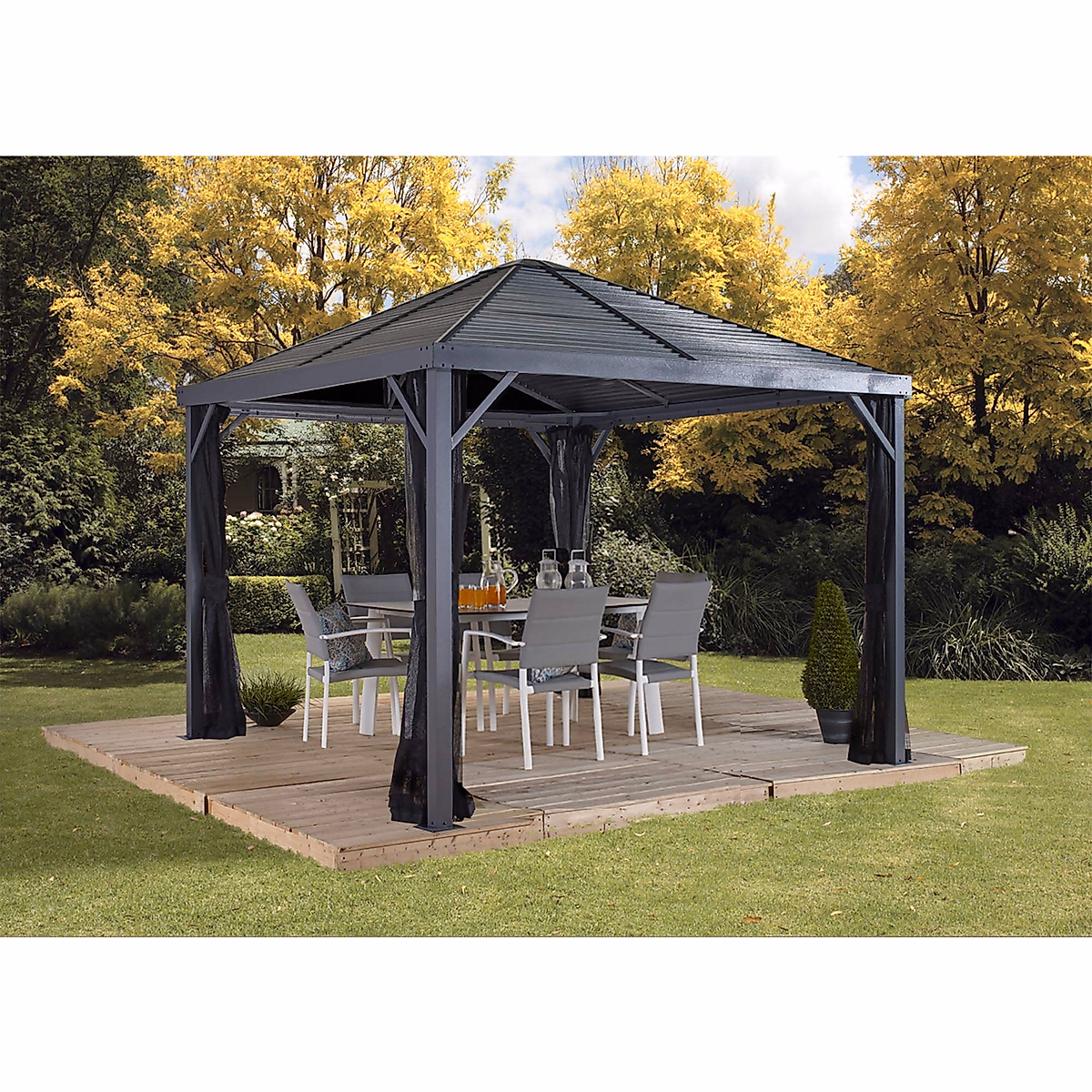 Sojag 10' x 10' Sanibel Hardtop Gazebo Outdoor Weather-Resistant Aluminum Frame Sun Shelter