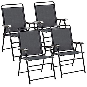 Giantex Set of 4 Folding Patio Chairs, Outdoor Patio Dining Chairs, Portable Sling Back Chairs for Front Porch, Beach, Garden, Backyard, Lawn, No Assembly, Grey