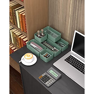 CHANCETSUI 6-Piece Stackable Drawer Organizer Set, Rectangle Trays, Narrow Makeup Vanity Storage Bins and Bathroom Office Desk Drawer Dividers, Green