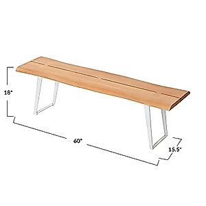 Main + Mesa Live Edge Wood Bench with Metal Frame, Natural/White