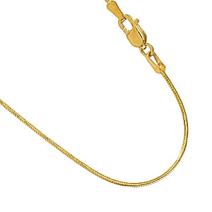 The Diamond Deal 14K Yellow Gold 0.7mm Shiny Classic Round Snake Chain Necklace for Pendants and Charms with Lobster-Claw Clasp (16" 18" or 20 inch)