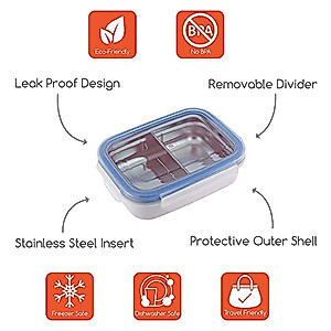 Innobaby Keepin' Fresh Stainless Steel Divided Bento Snack Box with Lid for Kids and Toddlers BPA Free, 11 oz., Blue