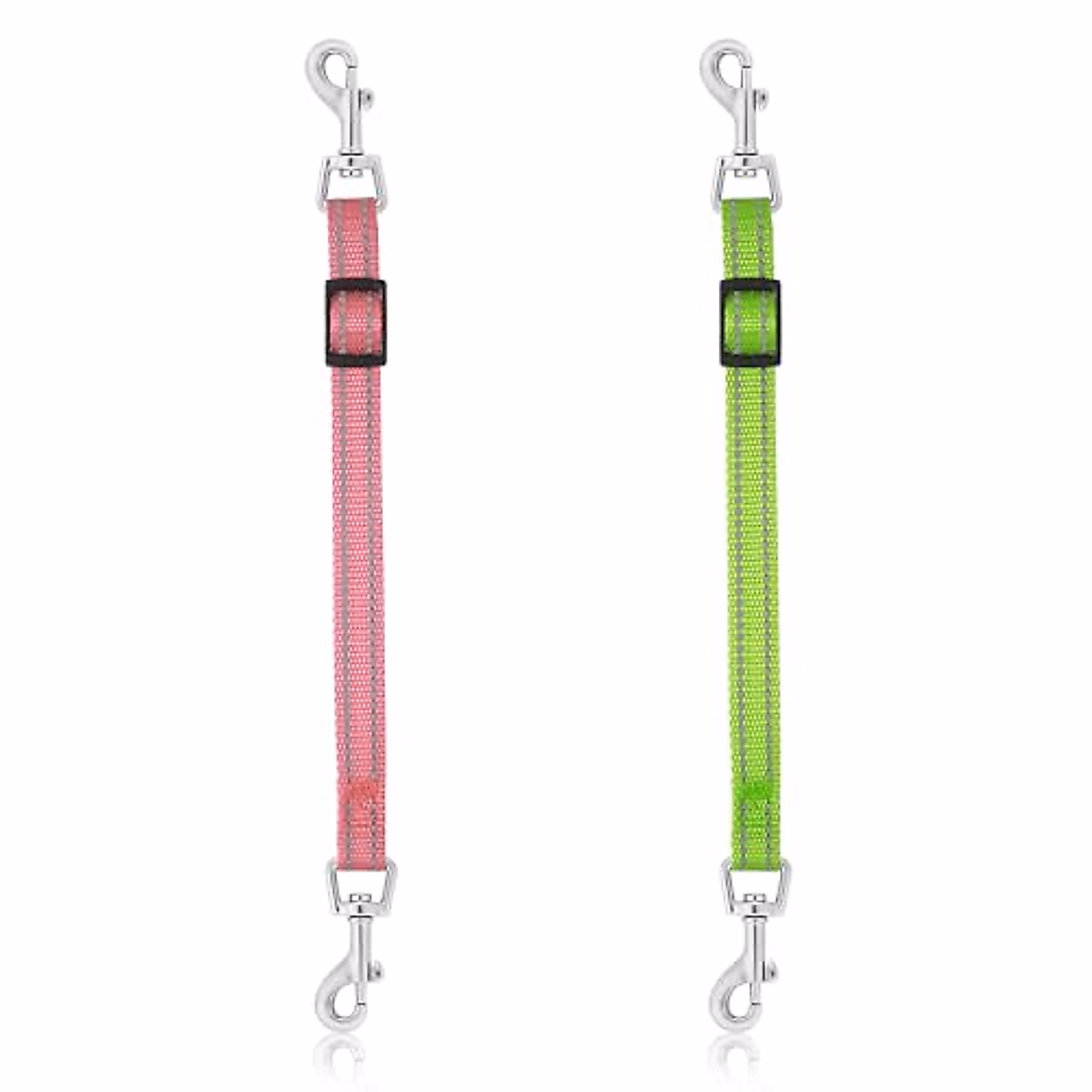 Amabro 2PCS Reflective Dog Safety Collar Clips, Adjustable Nylon Pet Collar Double Ended 360 Degree Rotatable Backup Clasp Clips Dog Collar Harness Connector (Green, Pink)