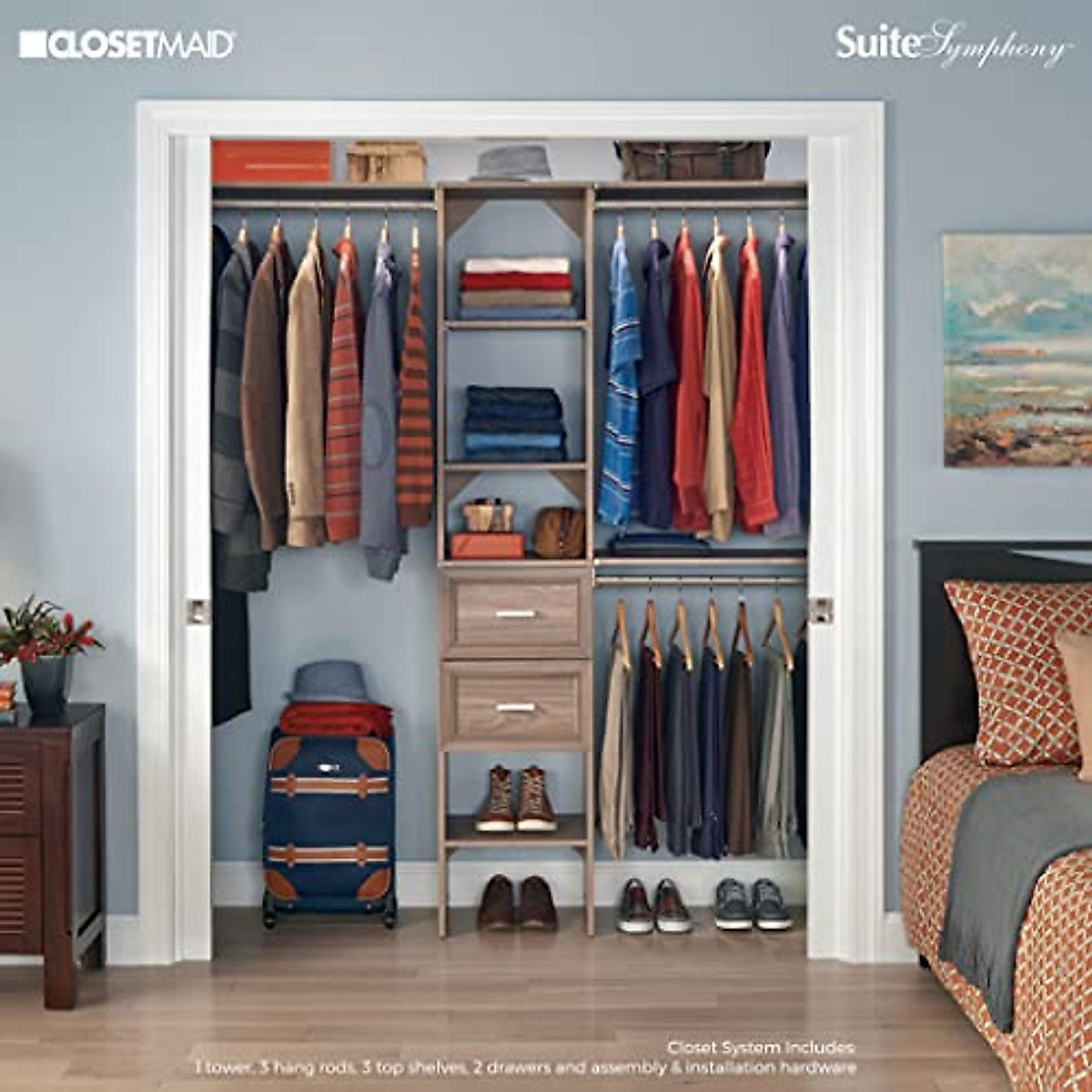 ClosetMaid SuiteSymphony Closet Organizer with Shelves and 2 Drawers, 16-Inch-Natural Gray