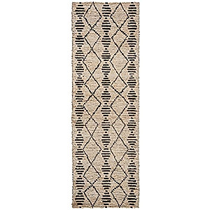 SAFAVIEH Bohemian Collection 2'6" x 8' Beige / Black BOH703Z Handmade Moroccan Tribal Jute Runner Rug