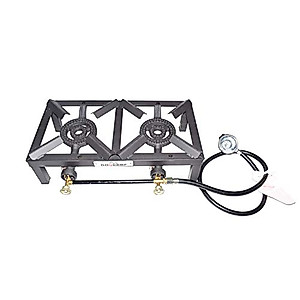 COOKAMP Double Burner Angle Iron Camp Stove with CSA Listed Regulator and 4ft Hose [SA2200]