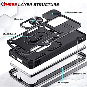 LeYi for Samsung Galaxy A53 5G Case with Slide Camera Cover + (2 Packs) Tempered Glass Screen Protector, 360 Full Body Military-Grade Phone Case with Kickstand, Black