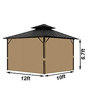 Gazebo Universal Replacement Privacy Curtain, 10'X12' Gazebo Curtains Outdoor Waterproof, 4-Panels Sidewall Curtains with Zipper for Patio, Garden and Backyard (Only Curtains, 10'X12', Brown)