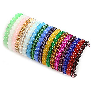 Jewdreamer 18Pcs 8mm Beaded Stretch Bracelet Handmade Glass Bracelet for Women Mens Multicolor Crystal Round Beads Bracelet Elastic Bead Bracelets Jewelry