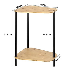 Small Side Table Set of 2, 2 Tier Bamboo End Table Corner Table Wedge Snack Table with Rounded Corner for Small Space, Living Room, Natural Bamboo