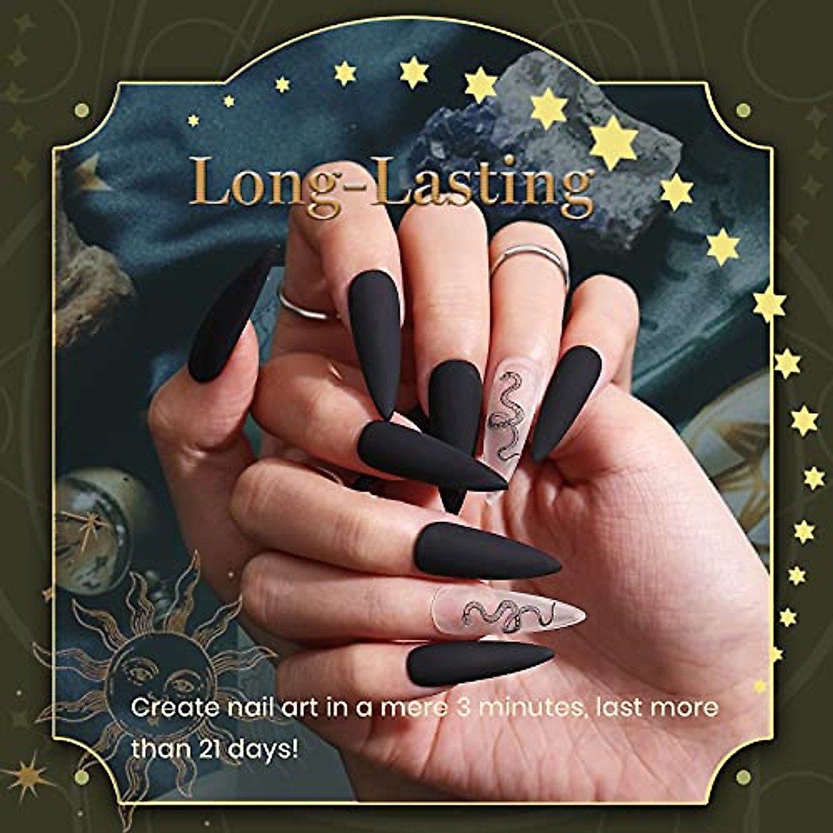 Beetles 20Pcs Gel Nail Polish Kit with Base Gel Top Coat- Lucky Tarot Collection White Black Nude Grey Glitters Gel Polish Golden Journey Nail Art Green Nails UV Manicure Gifts for Women