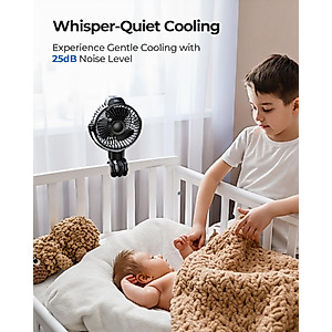 Koonie Astronaut Baby Fan for Stroller, Car Seat Cooling Fan Clip-on with Flexible Tripod, Rechargeable Battery Operated Mini Fan,3 Speeds Strong Airflow (blue)