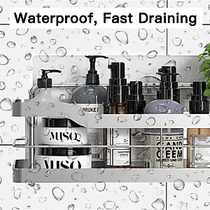 Carwiner Shower Caddy Bathroom Shelf 2-Pack, Basket with 8 Hooks for Hanging Shampoo Conditioner, SUS304 Stainless Steel Rack Wall Mounted Storage Organizer for Kitchen, No Drilling (Silver)