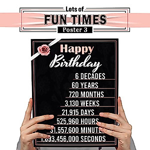 VAPARA DESIGNS 60th Birthday Decorations For Women - 3 Pack of Fun, Artistic 11x14 Rose Gold Birthday Posters - 60th Birthday Gifts For Women - 60 Years Ago - Back In 1963