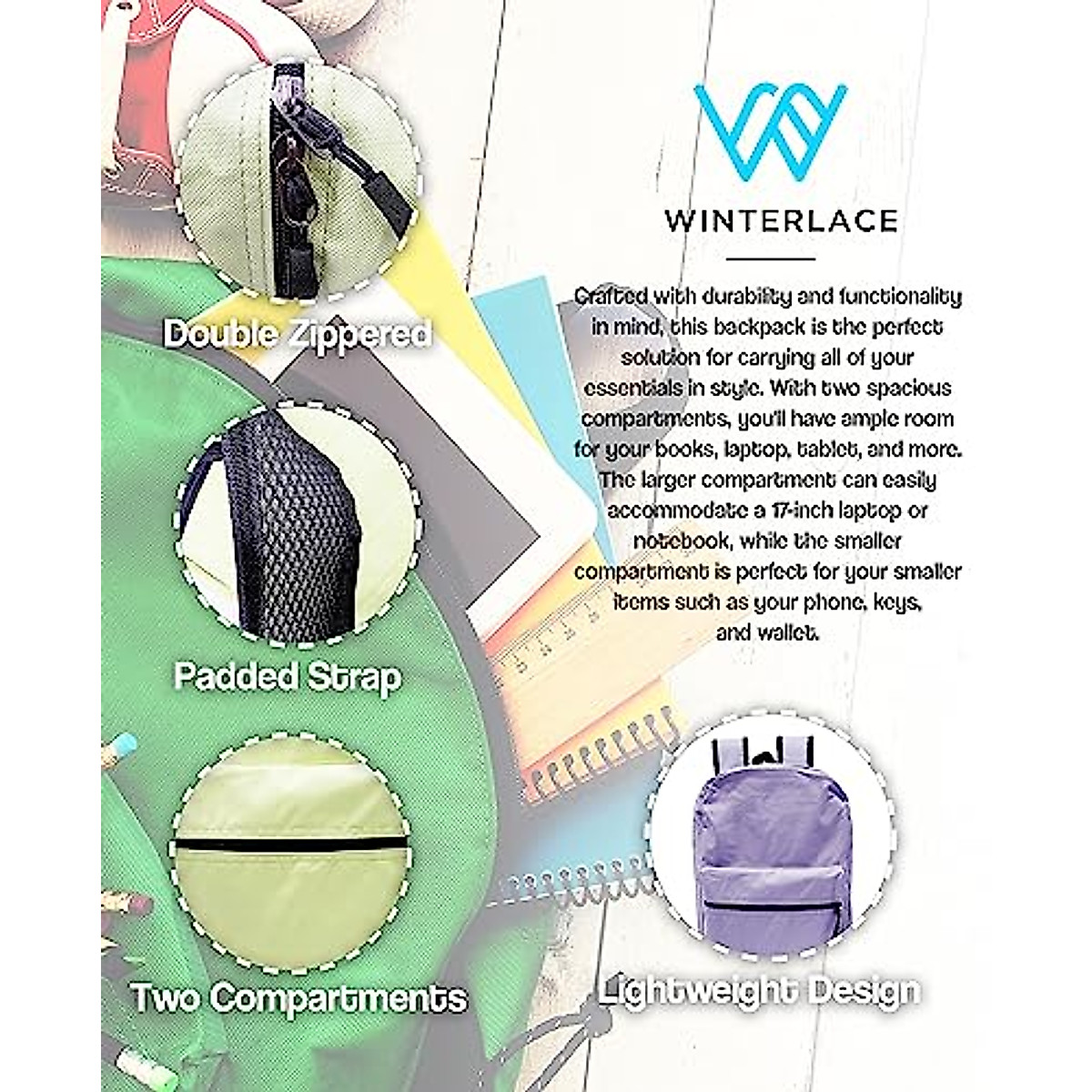 48 Pack Backpack, Bulk 17 inch Outdoor Travel Zippered Bags Bulk Pack for Corporate Events (Black)