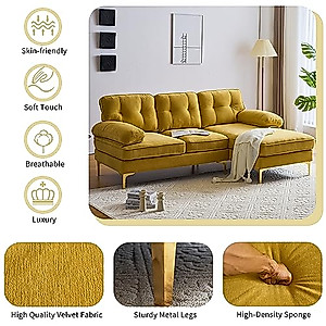 Merax 83.07" Modern Sectional Sofas Couches Velvet Upholstered L Shaped Couches for Living Room, Bedroom,Office,Yellow