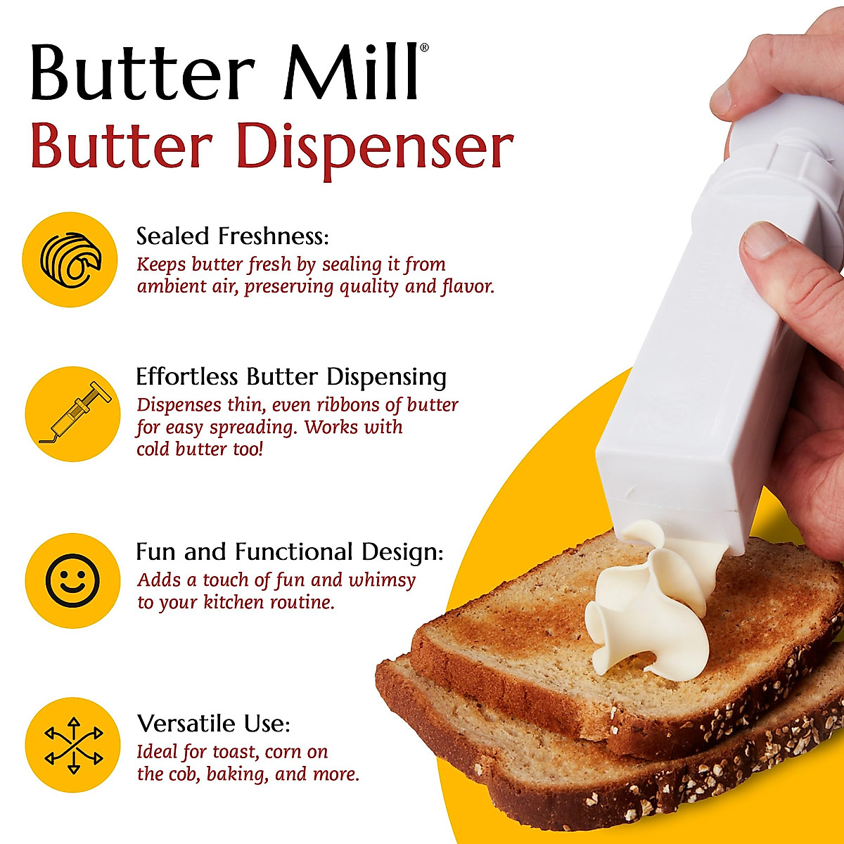 MAX SPACE Butter Mill® Butter Dispenser - White - USA Designed + China Made- Copy of Original