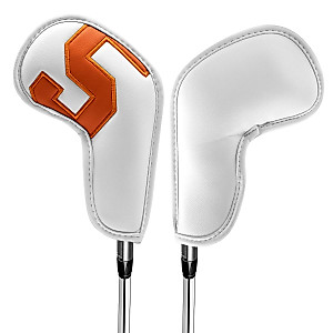 Barudan Golf Iron Club Head Covers set Headcovers for Callaway Ping S5 - Big Colorful Number - Long Neck - Black Pu Leather fits Small Standard Oversized Golf Clubs 10pcs/Pack (White+Color Number)