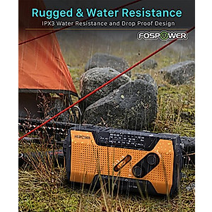 FosPower 2000mAh NOAA Emergency Weather Radio (Model A1) Portable Power Bank with Solar Charging, Hand Crank & Battery Operated, SOS Alarm, AM/FM & LED Flashlight for Outdoor Emergency