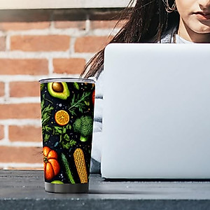 QWEUIOP 20oz Insulated Travel Coffee Mug Vegetable Eggplant Carrots Stainless Steel Tumbler with Lid Double Wall Vacuum Coffee Cup For Hot and Cold Drinks14283