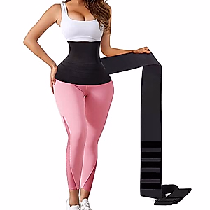 Aniolzd Waist Trainer for Women Waist Wraps for Stomach Snatch Me Up Bandage Tummy Wrap Invisible Plus Size Trimmer Belt Sweat Body Shaper Snatcher 13.1ft Black