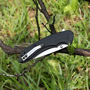 DURATECH Folding Pocket Knife, 3-1/4" Satin 8CR13MOV Blade, Black Smooth G10 Handle with Liner Lock Knife For EDC