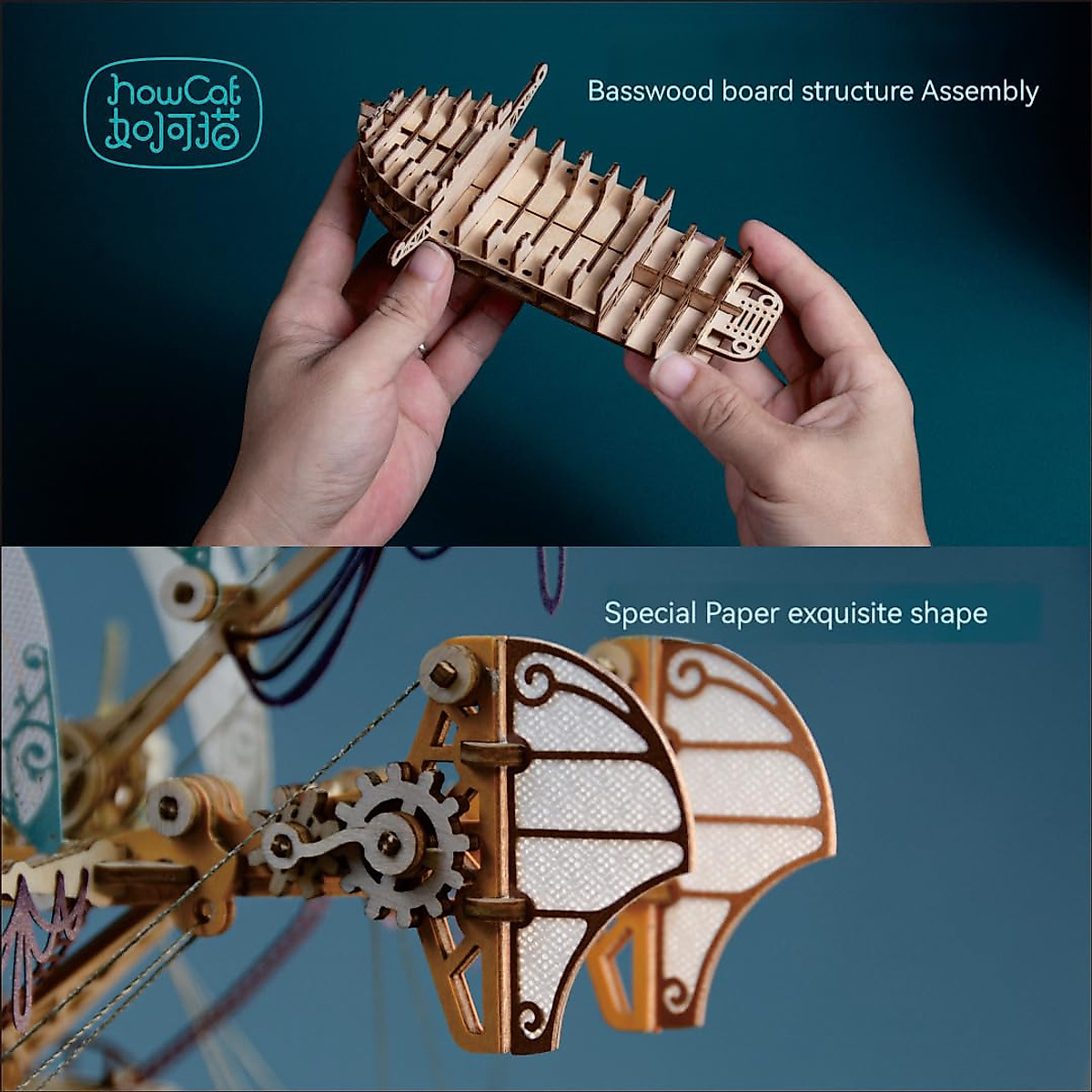 howCat 3D Wooden Puzzles for Around The Earth in 80 Days Fantasy Spaceship Model Kit to Build -Ideal Christmas or Birthday Gift for Puzzle Enthusiasts