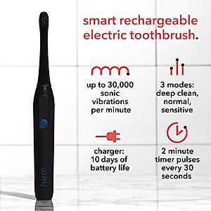 hum by Colgate Smart Rechargeable Electric Toothbrush Kit, Black, Unisex-Adults