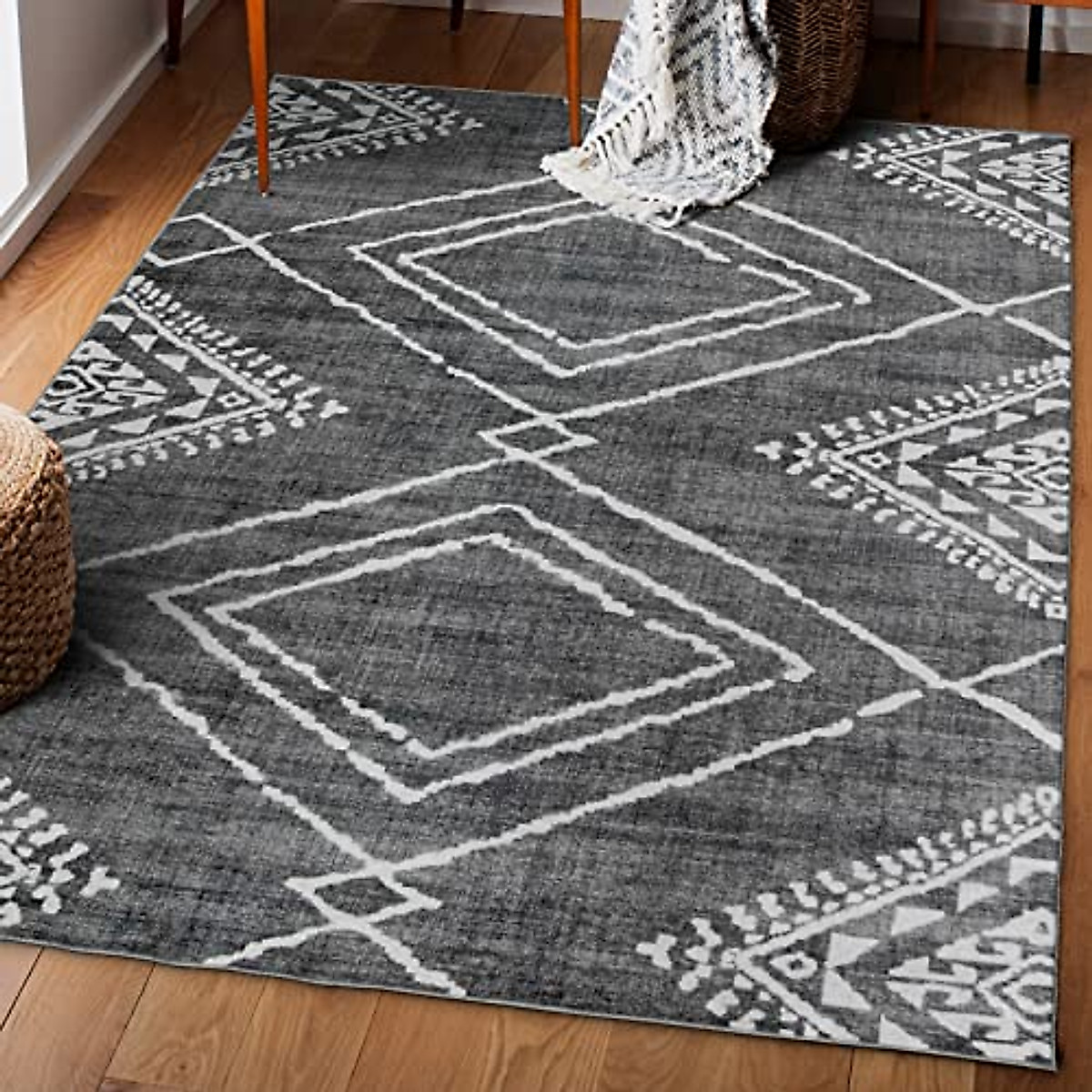 ReaLife Machine Washable Rug - Stain Resistant, Non-Shed - Eco-Friendly, Non-Slip, Family & Pet Friendly - Made from Premium Recycled Fibers - Moroccan Diamond - Gray, 2'6" x 6'