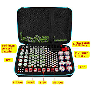 Battery Organizer Storage Case Box with Tester Checker, 220+ Batteries Holder Bag fits for AA AAA AAAA 9V C D Lithium 3V LR44 1.5V CR1632 CR2032 Home Garage Container