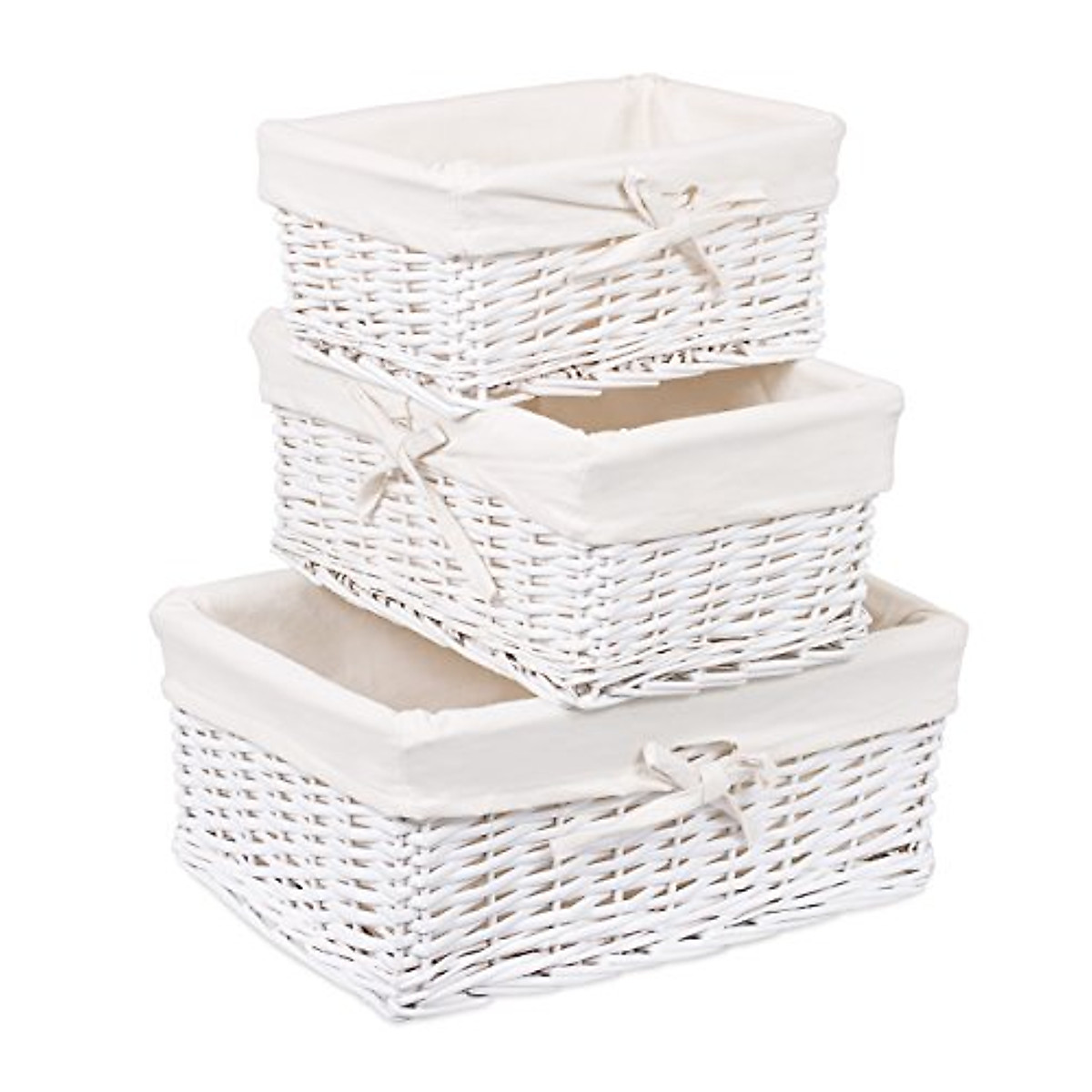 BIRDROCK HOME Woven Willow Baskets with Liner for Storage and Laundry - Set of 5 - Rectangular Hamper Bins with Lids - Decorative Wooden Wicker Basket for Organizing Blankets - Baby Organizer - White
