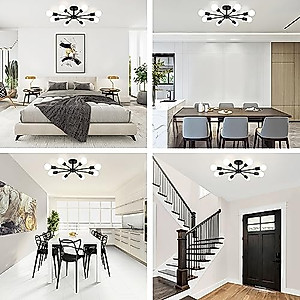 Black Modern Sputnik Chandelier Ceiling Light 8-Light Sputnik Light Fixture Black Mid Century Semi Flush Mount Celing Lights Fixture for Living Dining Room Bedroom Kitchen Foyer Office