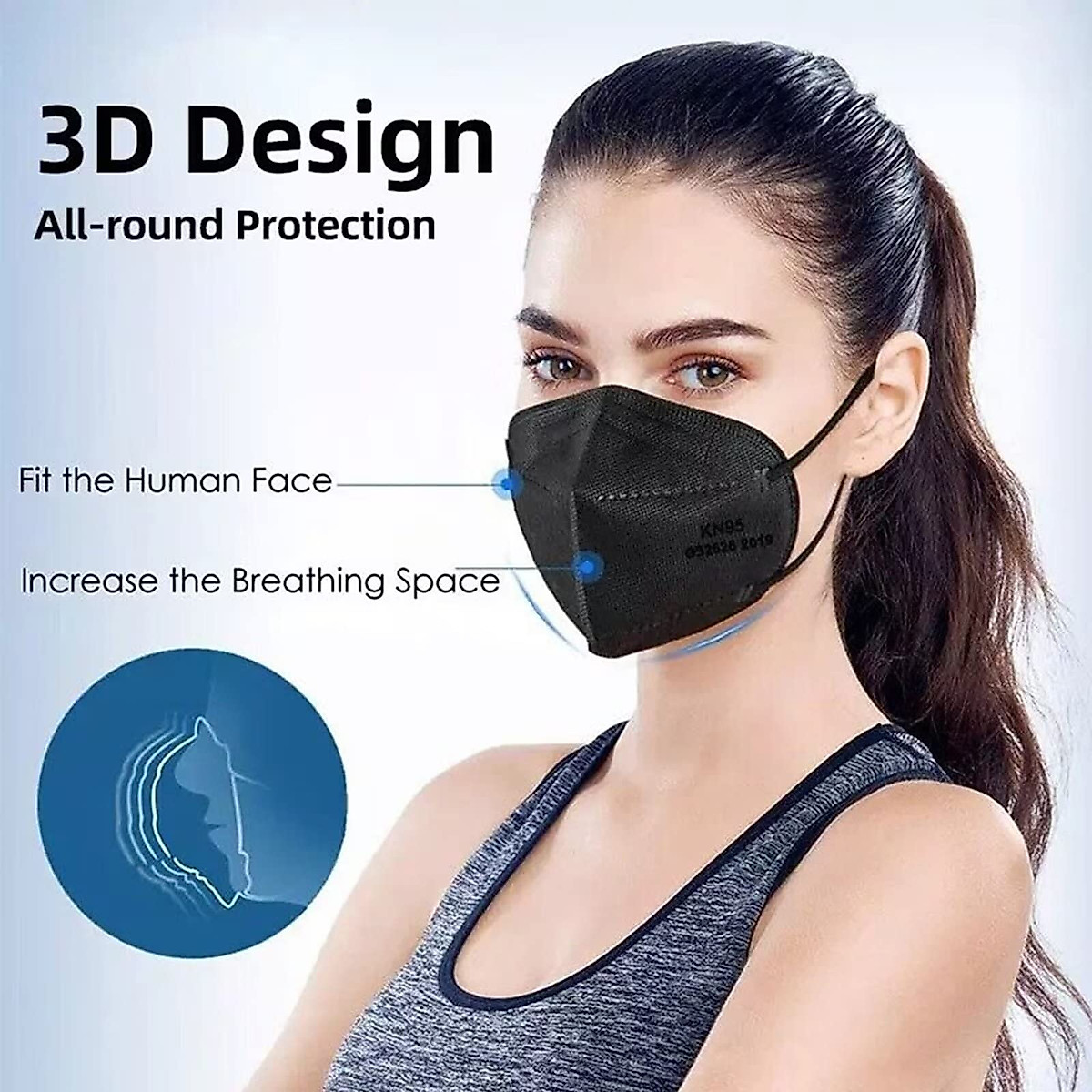 YUAKOU KN95 Protective Face Masks 50pcs, Breathable Comfortable, Disposable Individually Wrapped,5-Ply Protection KN95 Adults Mask Black