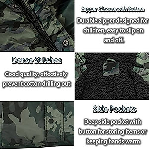SNOW DREAMS Boys Winter Coat Puffer Jackets Fur Hooded Ski Jacket Camo Fleece Lined Army Green Size 14