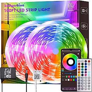 HEDYNSHINE 100Ft Smart LED Strip Lights, Dimmable Color Changing by APP and 40Key Controller Indoor led Strip Lights, Sync to Music,led Lights for Bedroom