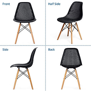 Giantex Set of 4 Modern Dining Chairs, Outdoor Indoor Shell PP Lounge Side Chairs with Mesh Design, Beech Wood Legs, Tulip Leisure Chairs, DSW Dining Chairs for Kitchen, Dining Room, Black