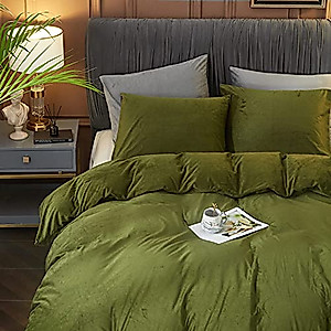 Ivellow Velvet Duvet Cover Queen Set Sage Green Velvet Duvet Cover Queen Velvet Comforter Cover 3Pcs Ultra Soft Duvet Cover Breathable Solid Luxury Flannel Velour Duvet Cover Zipper Closure Corner Tie