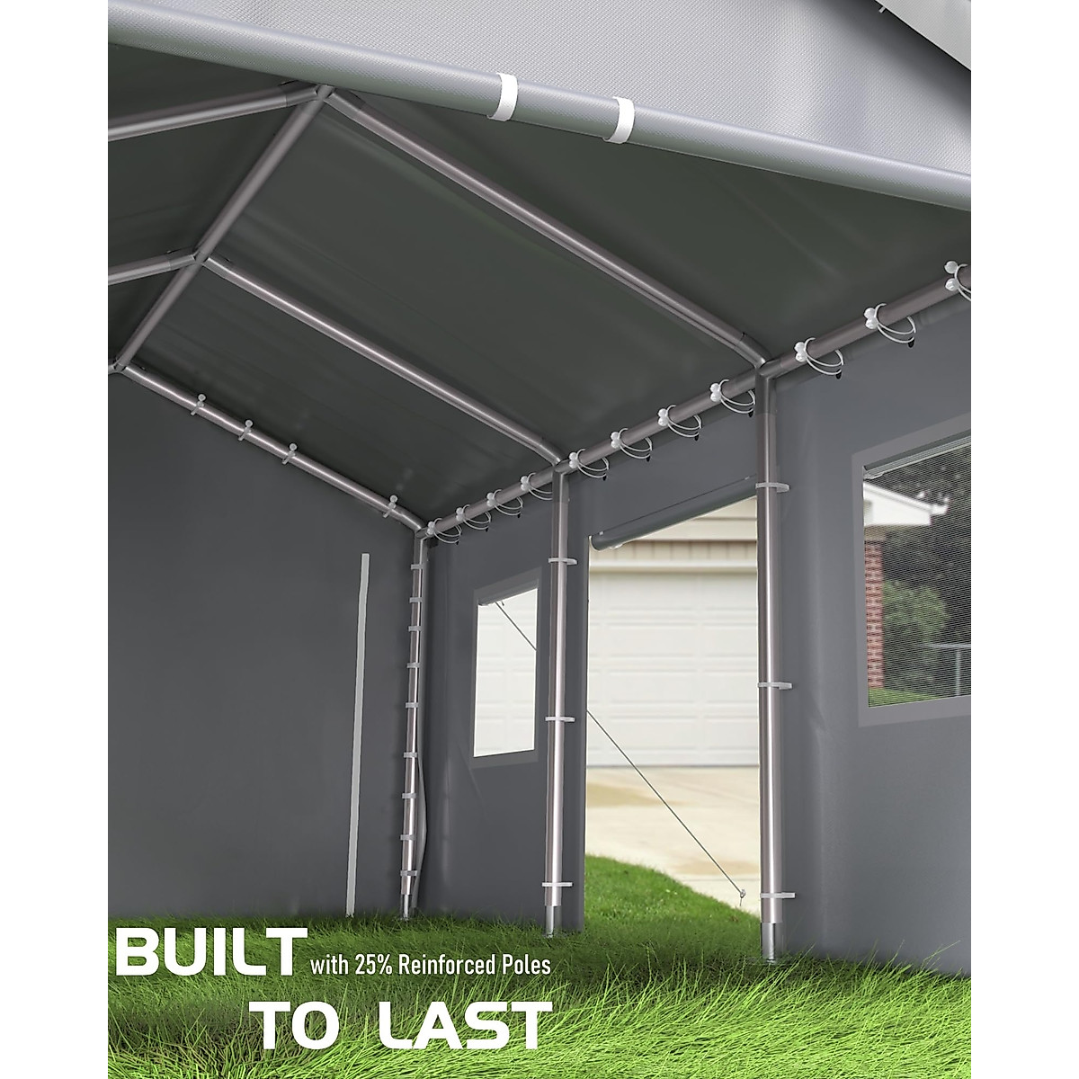 GAOMON 13x20 Ft Heavy-Duty Carport with Detachable Sidewalls, Front and Rear Doors, Sandbags and All-Season Waterproof Fabric Suitable for Cars, Boats, Trucks and Motorcycles (Silver Grey)