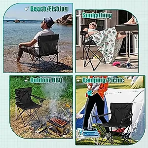 HaSteeL Camping Chair, Oversized Folding Lawn Chair for Adults, Foldable Camp Chair with Cup Holders Portable for Outdoor Fishing, Hiking, Travel, Picnic, Beach, Carrying Bag & Supports 275lbs (Black)