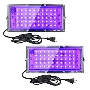 Indmird 2 Pack 50W Black Lights, Blacklight Flood Light with Plug and Switch,for Glow Party, Halloween, Fluorescent Poster, Body Paint