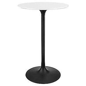 Modway Lippa 28" Round Wood Bar Table, White Top, Black Base