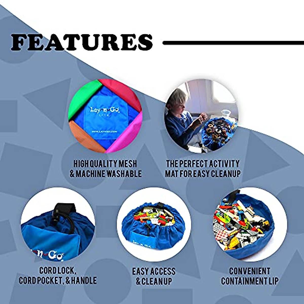 Lay-n-Go 2-in-1 Small Portable Drawstring Toys Storage Organizer and Play Mat for Room and Travel, Made for Kids and Toddlers with a Durable Patented Design, 18 inch, Green/Blue