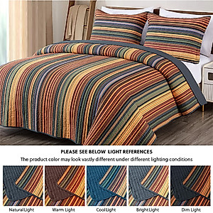 Chezmoi Collection Avery 3-Piece Multi-Color Striped 100% Washed Cotton Quilt Set King Size